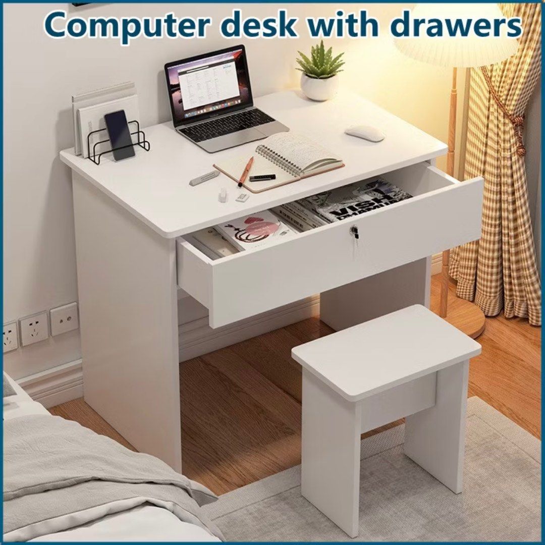 Minimalistic Computer Desk With Lockable Drawer | Compact Home Office ...