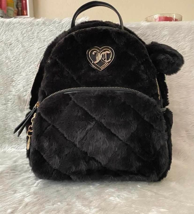 ON HAND - Juicy Couture Black Furry Backpack, Women's Fashion, Bags ...