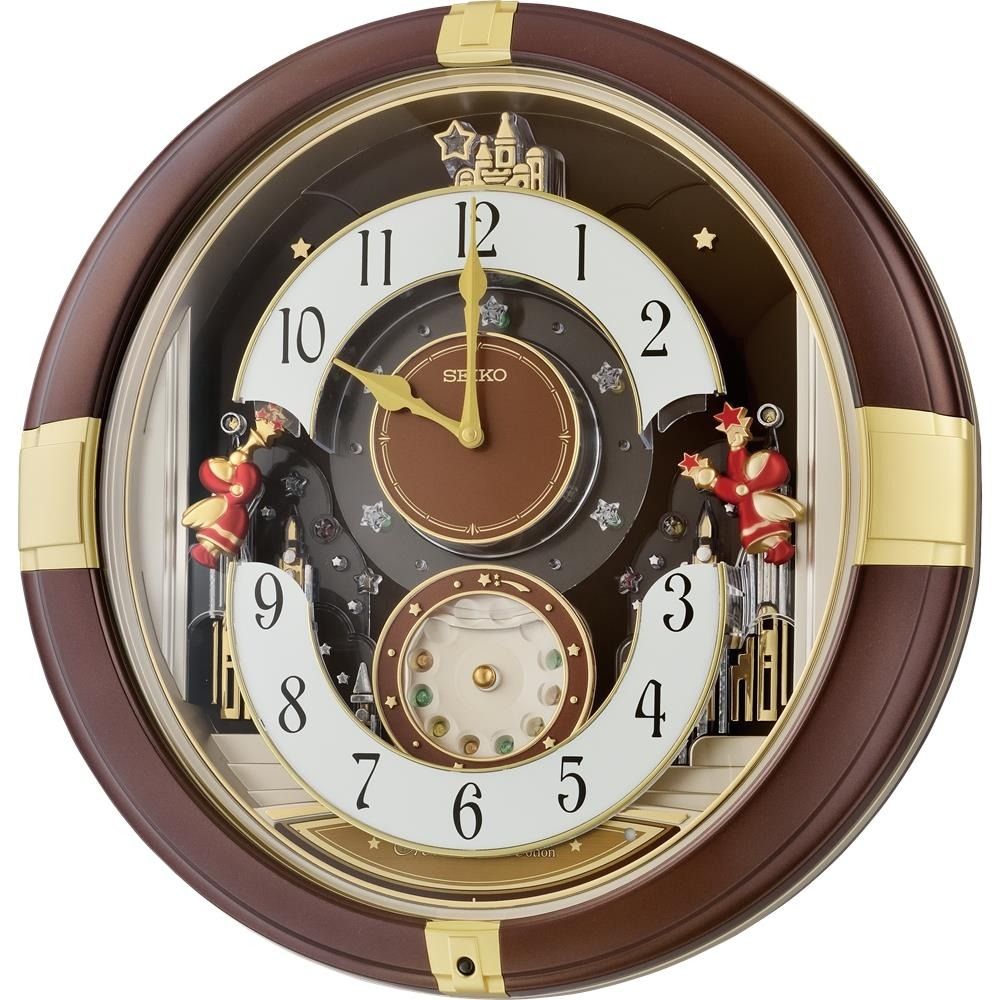 Seiko Clock QXM613B Melodies In Motion Rotating Pendulum Brown Analog ...
