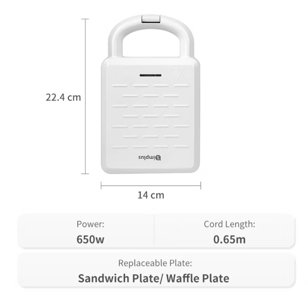 Simplus Sandwich Waffle Maker 650W Removable Plate Overheat Protection ...