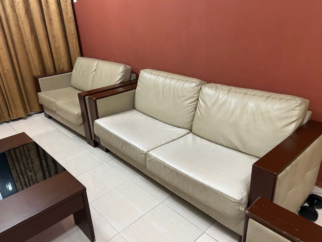 Sofa Leather Kayu Solid, Furniture & Home Living, Furniture, Sofas on ...
