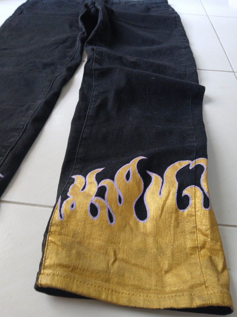 Uniqlo jeans ( flame paint), Men's Fashion, Bottoms, Jeans on Carousell