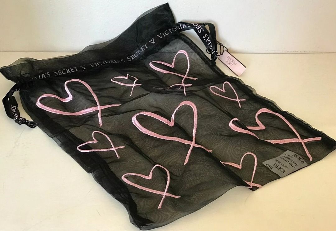 VICTORIA'S SECRET VS BLACK PINK HEARTS REUSABLE DRAWSTRING ORGANZA GIFT ...