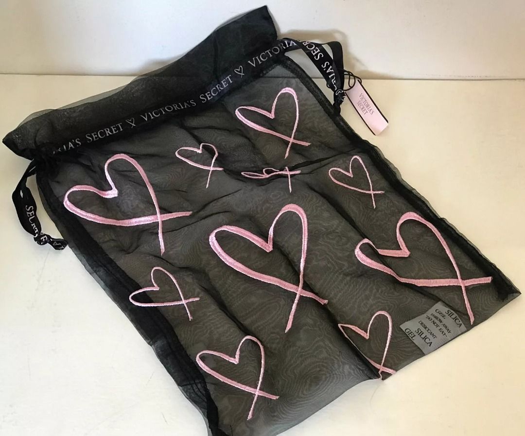 VICTORIA'S SECRET VS BLACK PINK HEARTS REUSABLE DRAWSTRING ORGANZA GIFT ...