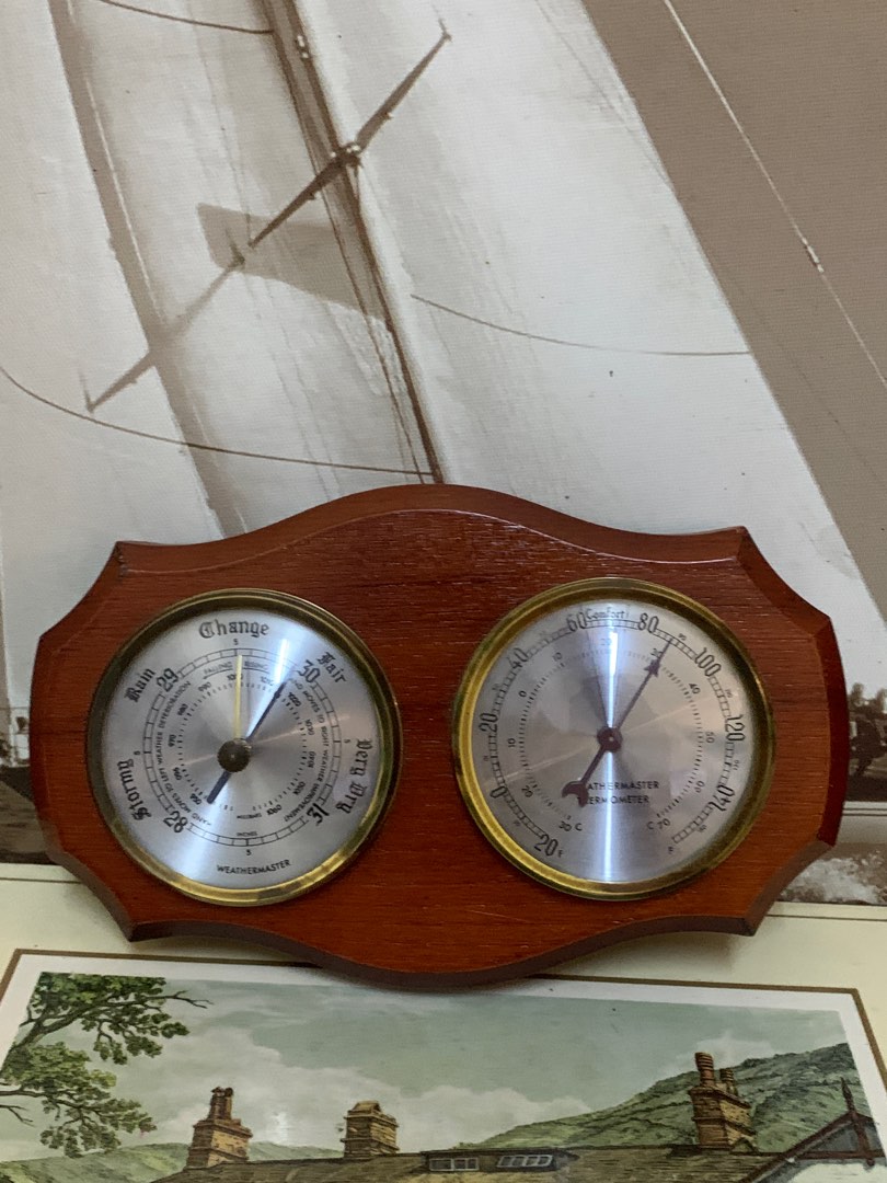Vintage Weathermaster wooden nautical barometer with temperature gauge ...