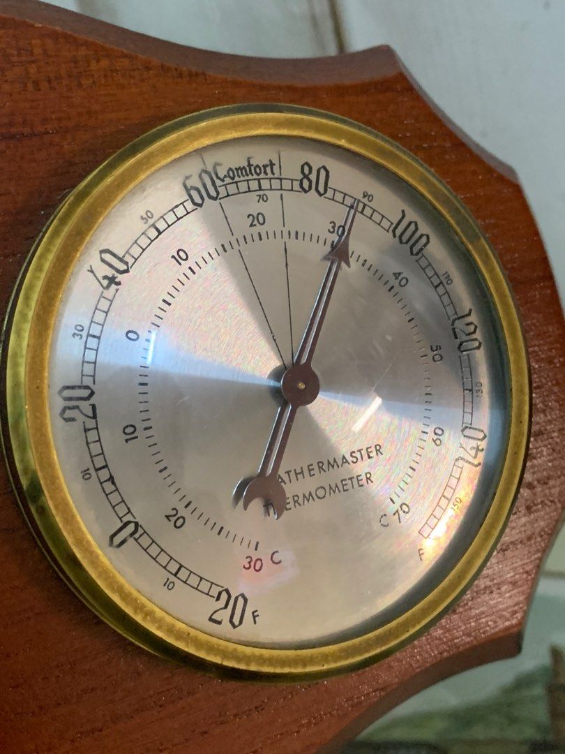Vintage Weathermaster wooden nautical barometer with temperature gauge ...