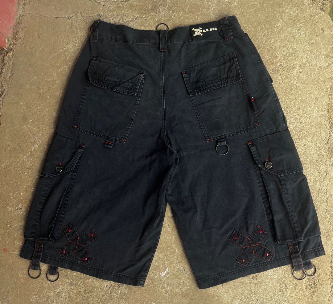 VTG 200s y2k ILLIG RAVER GOTH EMO BLACK TECH BAGGY LONG JORTS, Men's ...