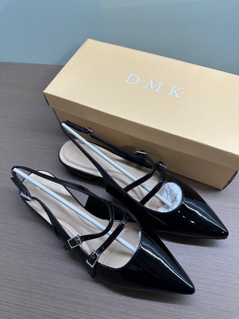 DMK Inca Slingback Mary Jane Flats in Glossy Black, Women's Fashion, Footwear, Flats on Carousell