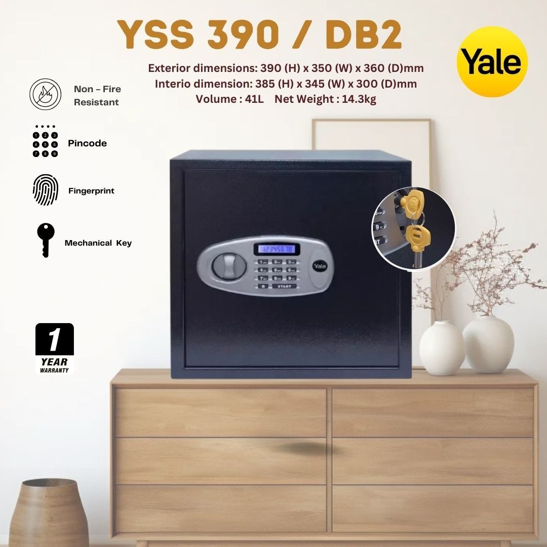 (M Size) Yale YSS/390/DB2 Pincode & Key Accessible Home Security Safe Box Lockers with ...
