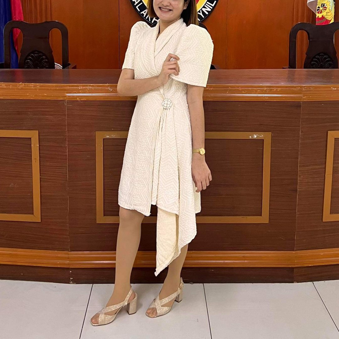RENT: Handwoven Beauty Cream White Inabel Blazer Wrap Around Style Knee ...