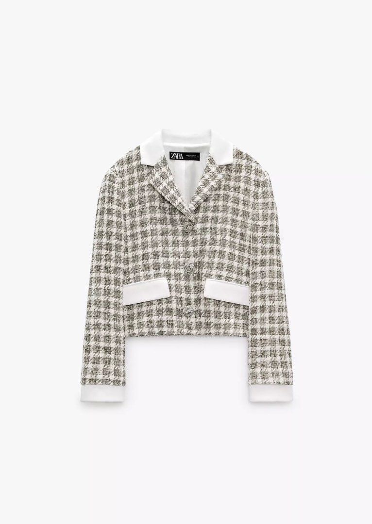 Zara tweed crop jacket, Women's Fashion, Coats, Jackets and Outerwear ...
