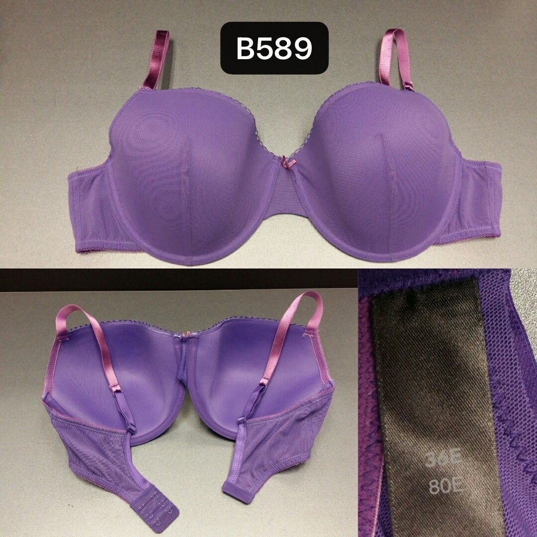 NEW (B589) 36E/80E #出口英國貨品 女裝胸圍內衣 紫色 薄款 有鋼圈 三排兩扣 喱士 蕾絲花邊 Woman Purple Lace Bra with underwire ...