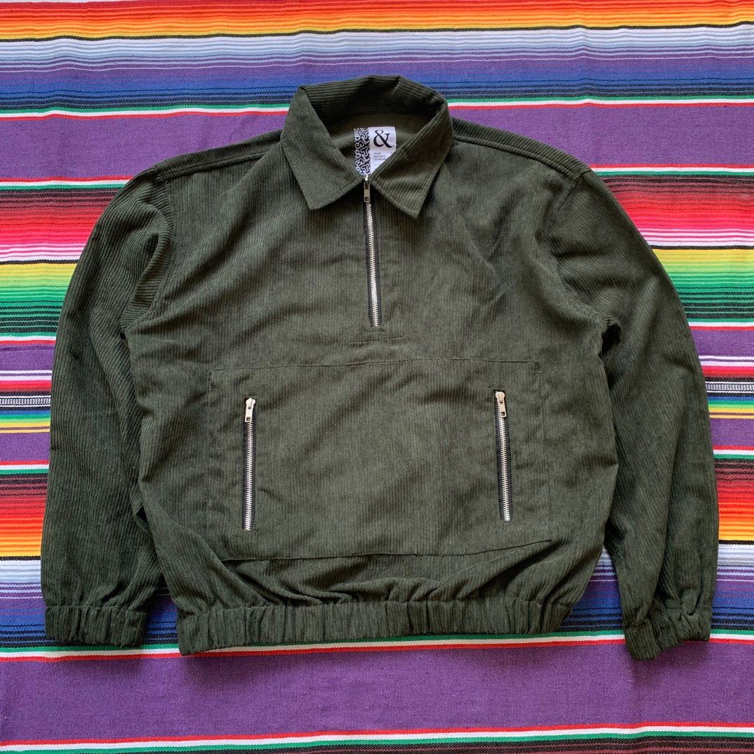 Steady and Slow Half zip corduroy jacket green jaket zipper not uniqlo ...