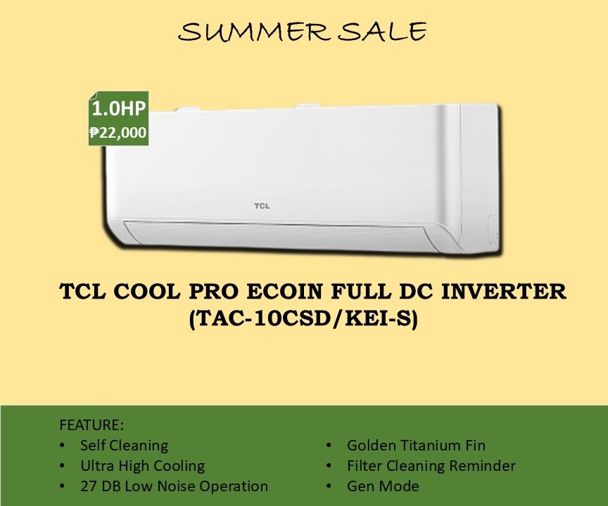 TCL 1.0HP TAC-10CSD/KEI-S COOL PRO ECOIN FULL DC INVERTER SPLIT TYPE ...