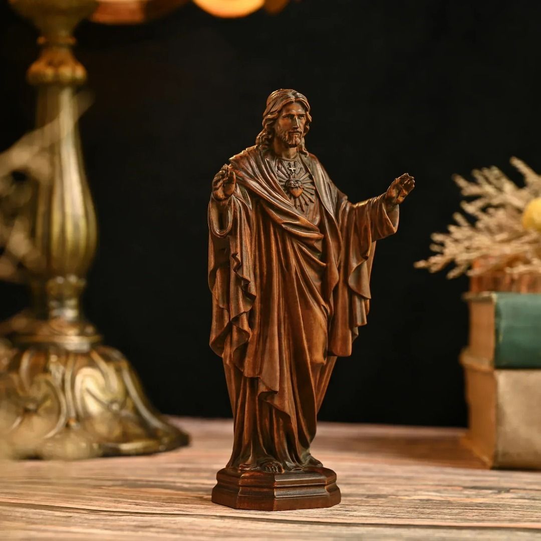 Vintage Solid Wood Carving Handcrafts Jesus Sacred Statue Ornaments ...