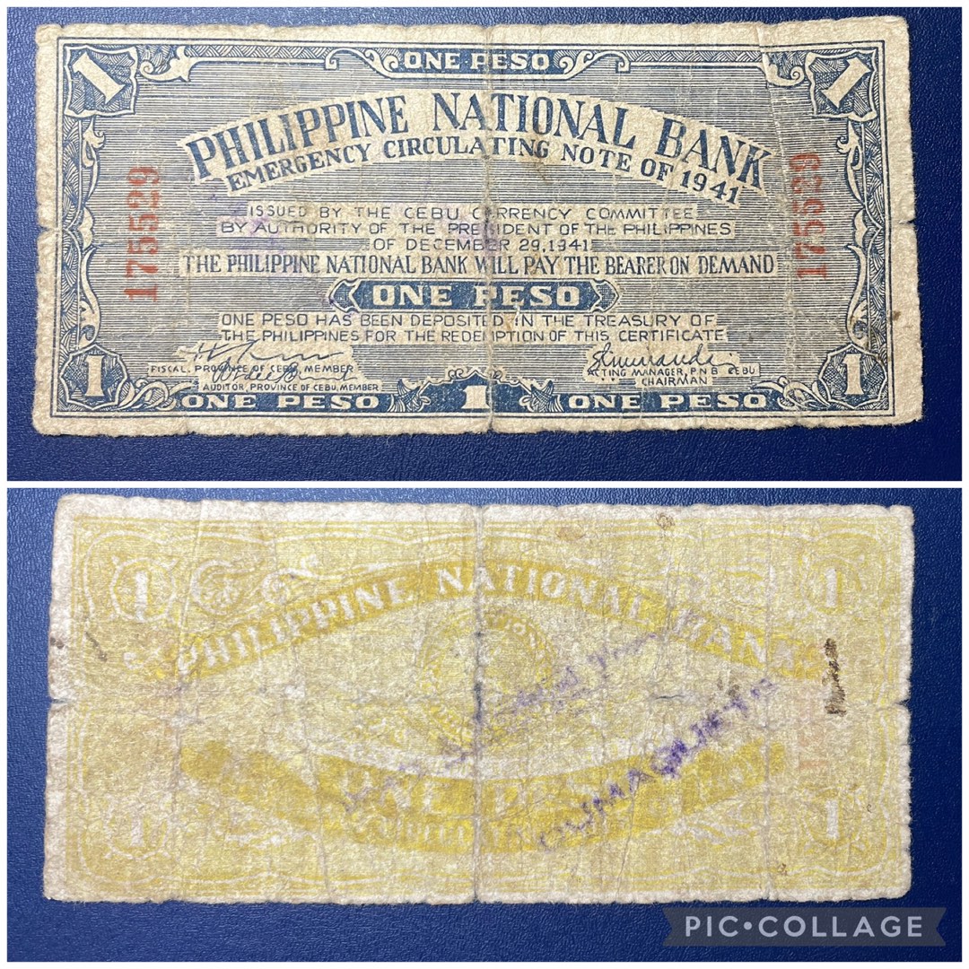 1941 CEBU ONE PESO EMERGENCY VINTAGE BANKNOTE, Hobbies & Toys ...