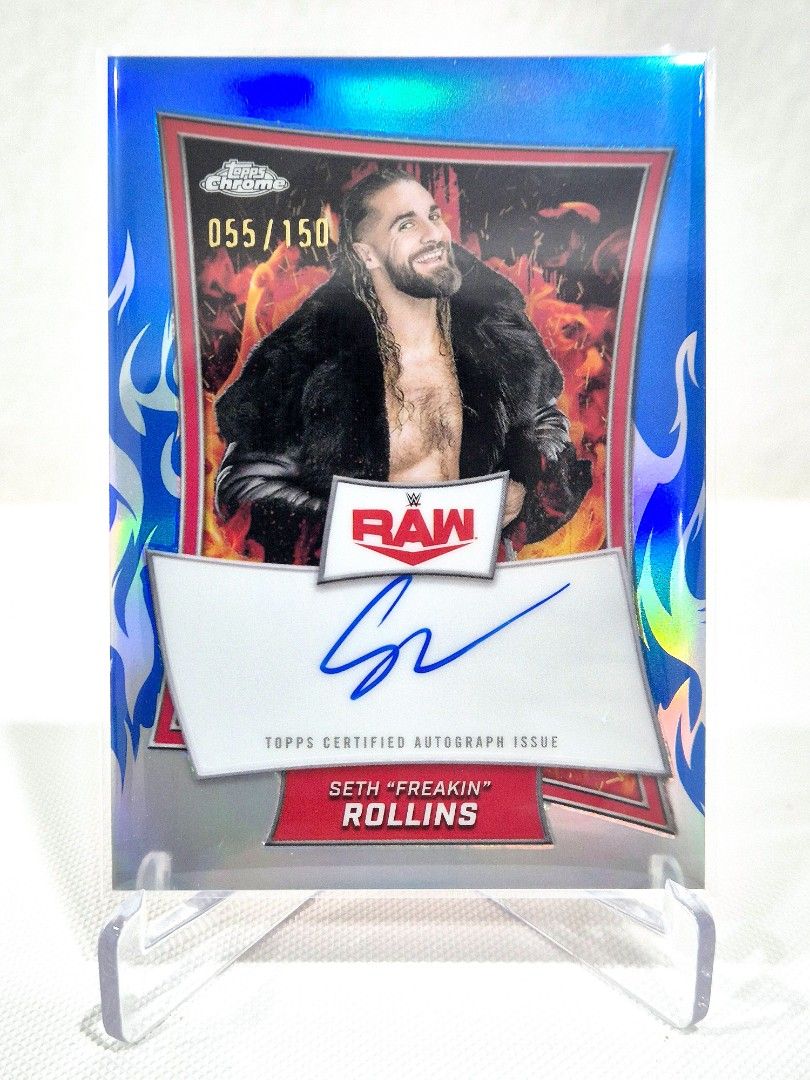 2025 Topps Chrome WWE Red Brand Auto Blue Refractor Seth 'Freakin' Rollins /150, Bianca Belair ...