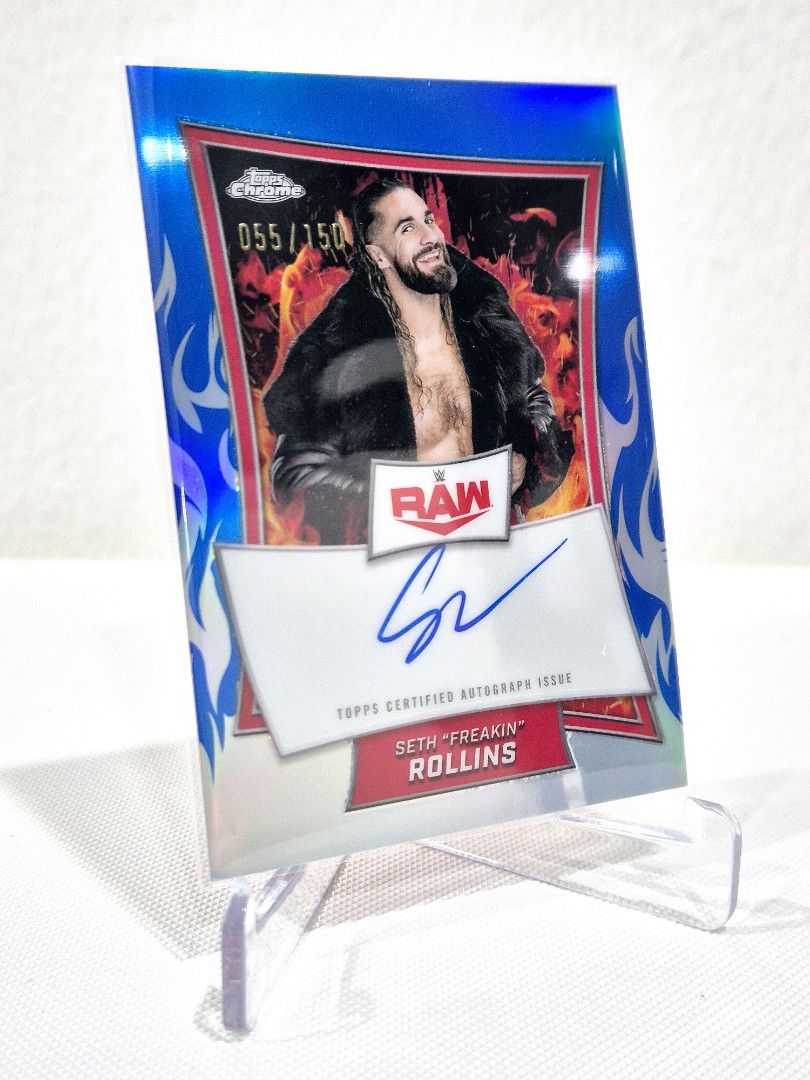 2025 Topps Chrome WWE Red Brand Auto Blue Refractor Seth 'Freakin' Rollins /150, Bianca Belair ...