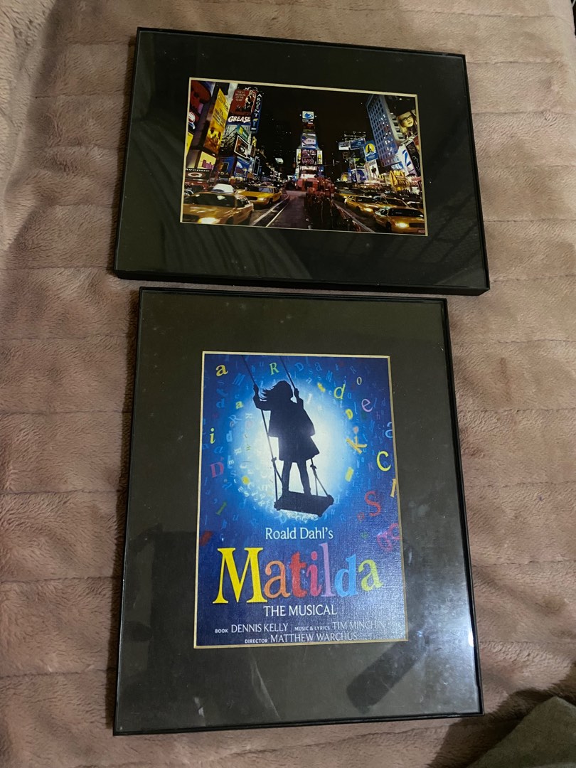 2 framed photos of NY Times Square and the Matilda Musical poster (10 x ...