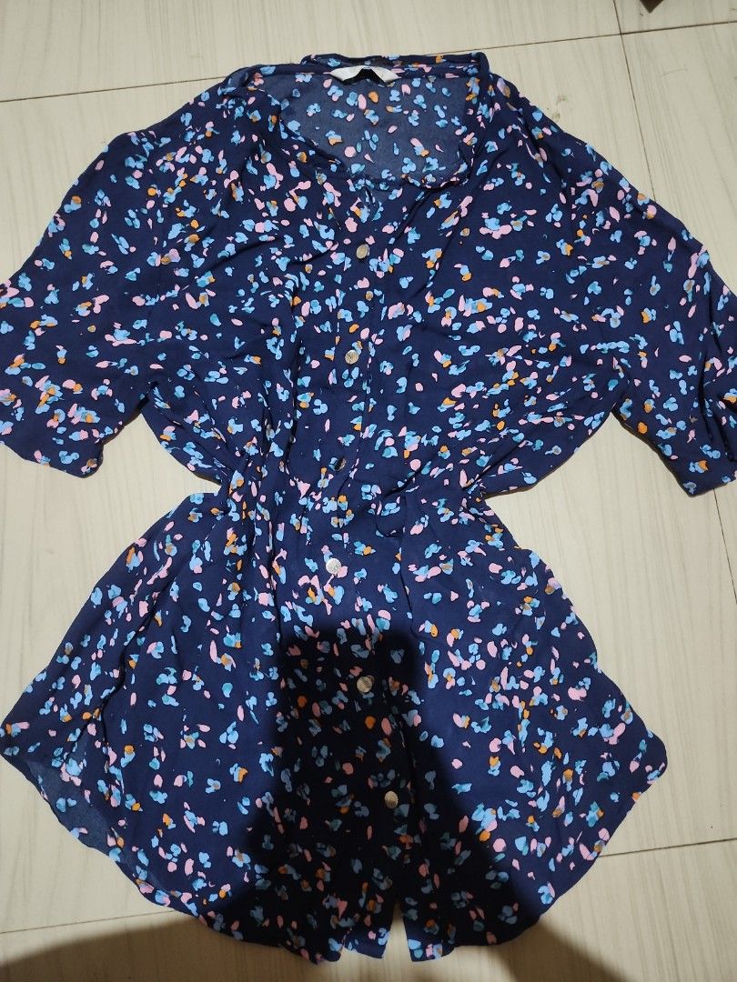 baju pakaian atasan chiffon cute kawaii art paint vintage navy blue ...
