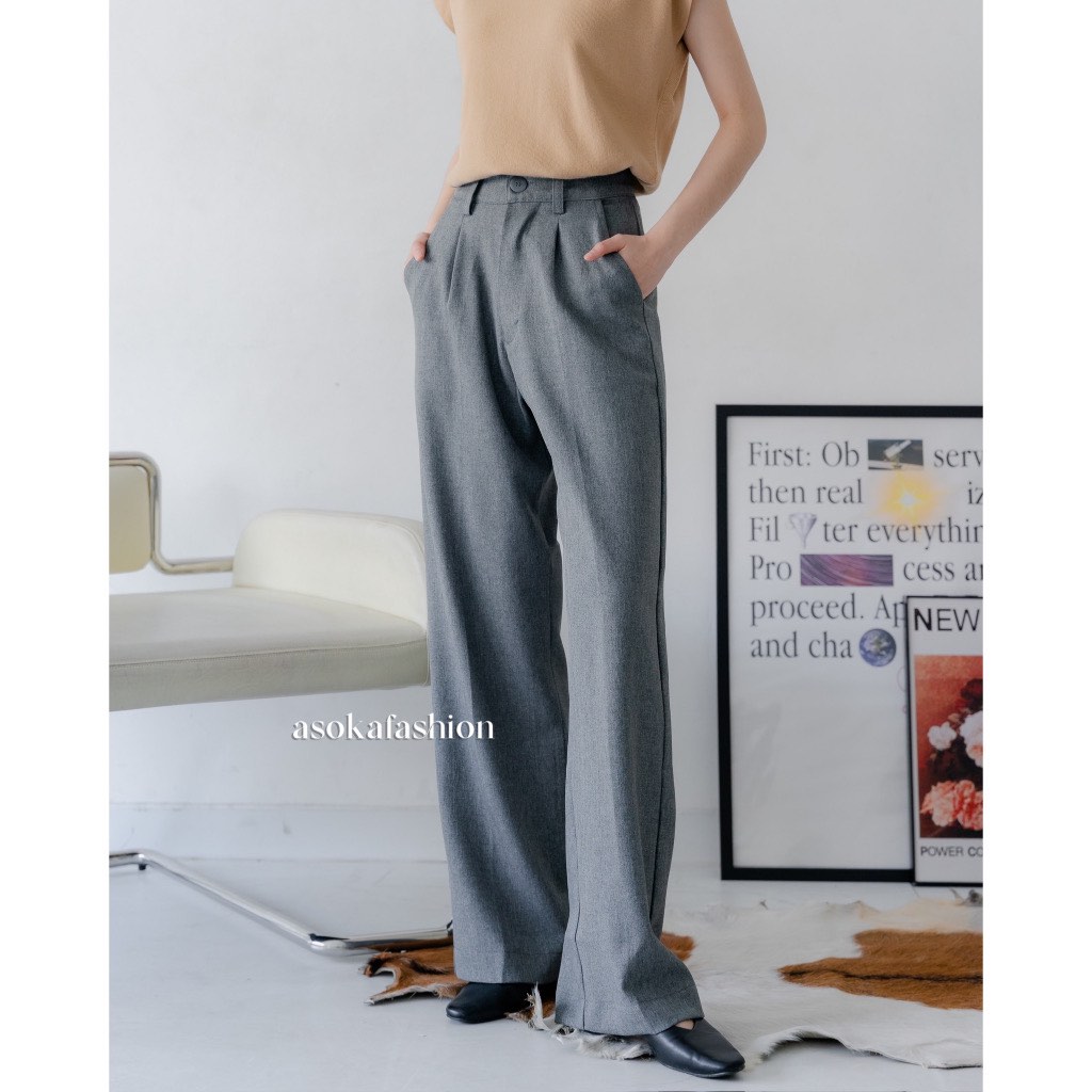 ASOKA Joy Pants 1995 - Loose Pants Trousers - Highwaist Wide Leg - Celana Kantor/Formal Wanita ...