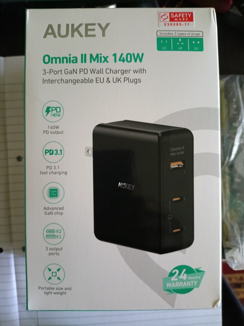 Aukey 140w Charger with Travel adapters, Computers & Tech, Parts ...