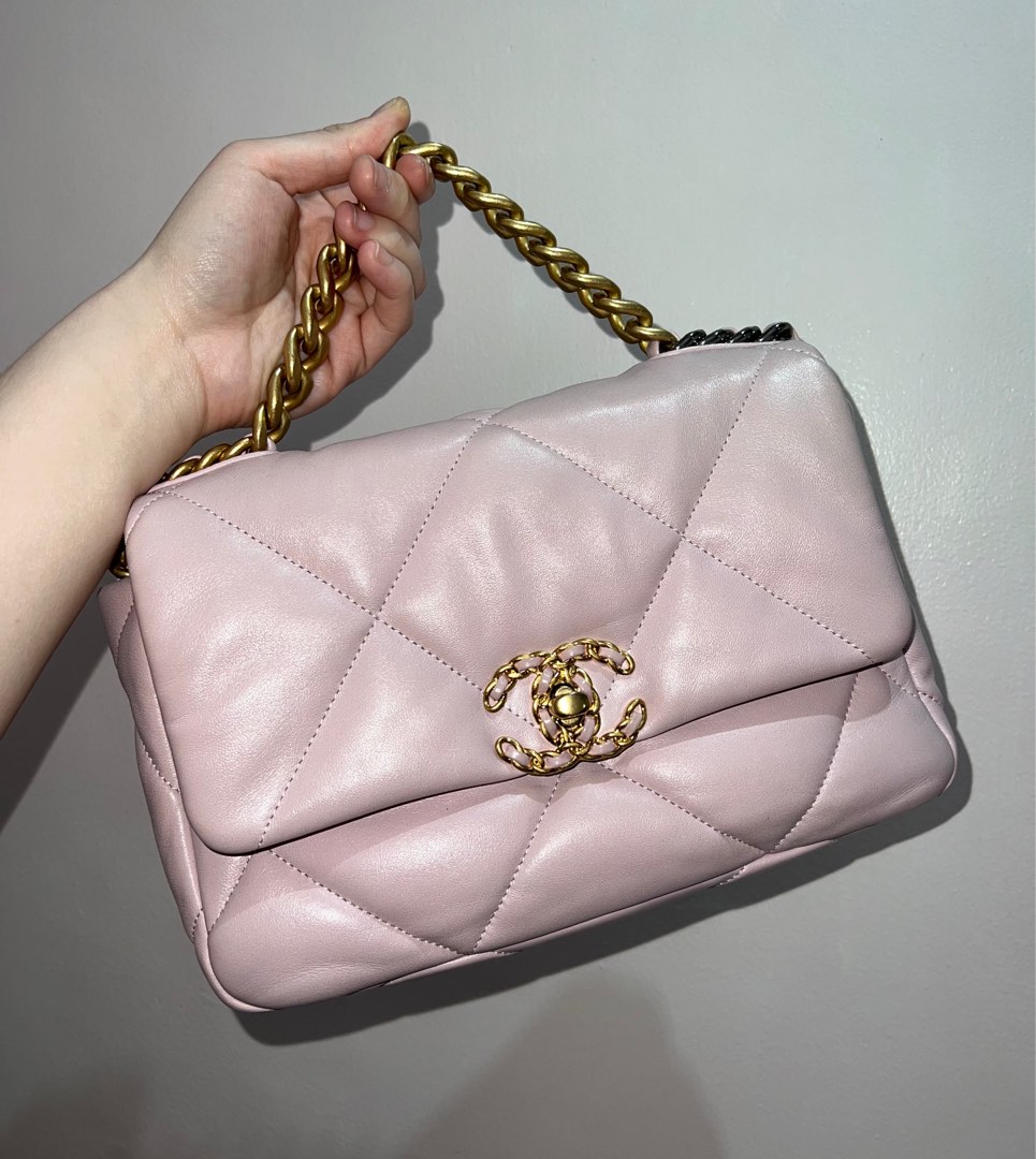 Authentic Chanel 19 C19 Pink Small Puffy Quilted Leather Bag in Mixed ...