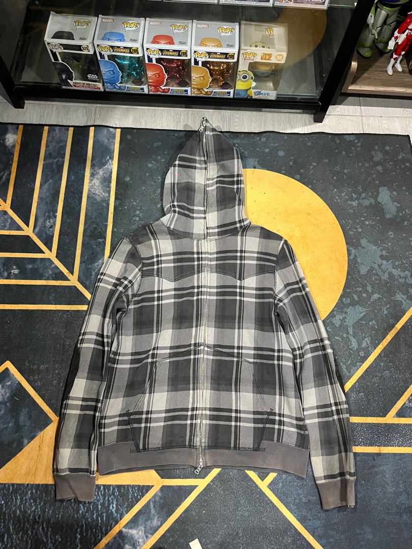 Bape Plaid Fullzip Hoodie / Black and Gray / Small, Men's Fashion ...