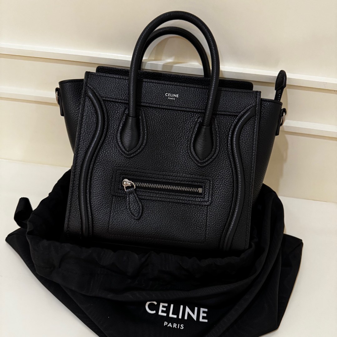Celine Nano Luggage Black Grained SHW, Barang Mewah, Tas & Dompet di Carousell