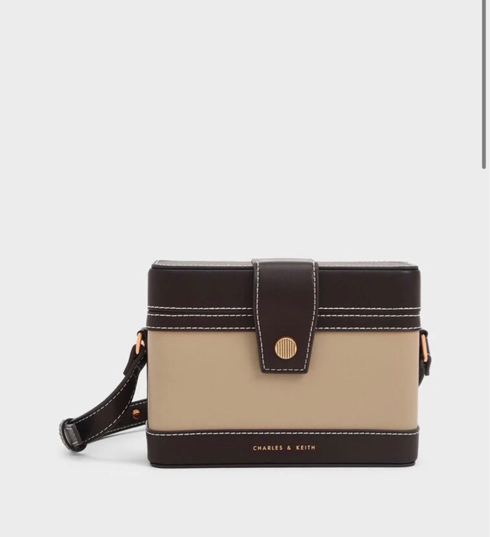 Charles and Keith Bronte Contrast-Trim Boxy Crossbody Bag - Sand, Women ...