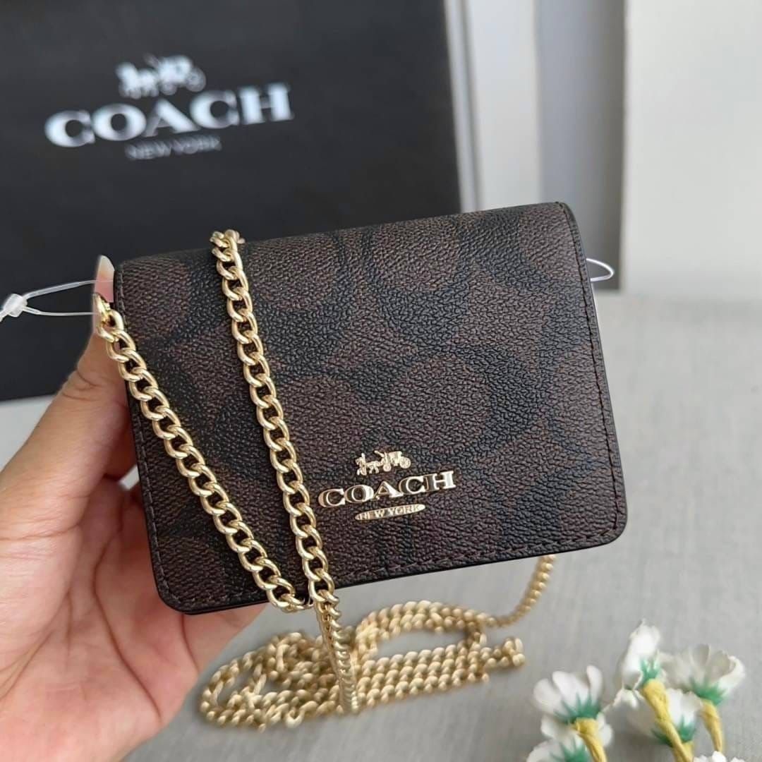 Coach Mini Wallet On A Chain In Signature Canvas 6650-1 - Brown/Black ...