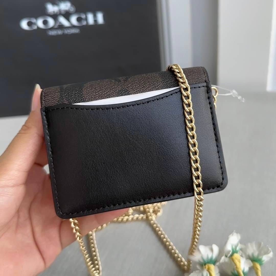 Coach Mini Wallet On A Chain In Signature Canvas 6650-1 - Brown/Black ...