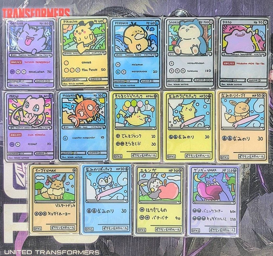 Custom Pokemon Cards Mew pikachu pika Snorlax eevee surfing flying ...