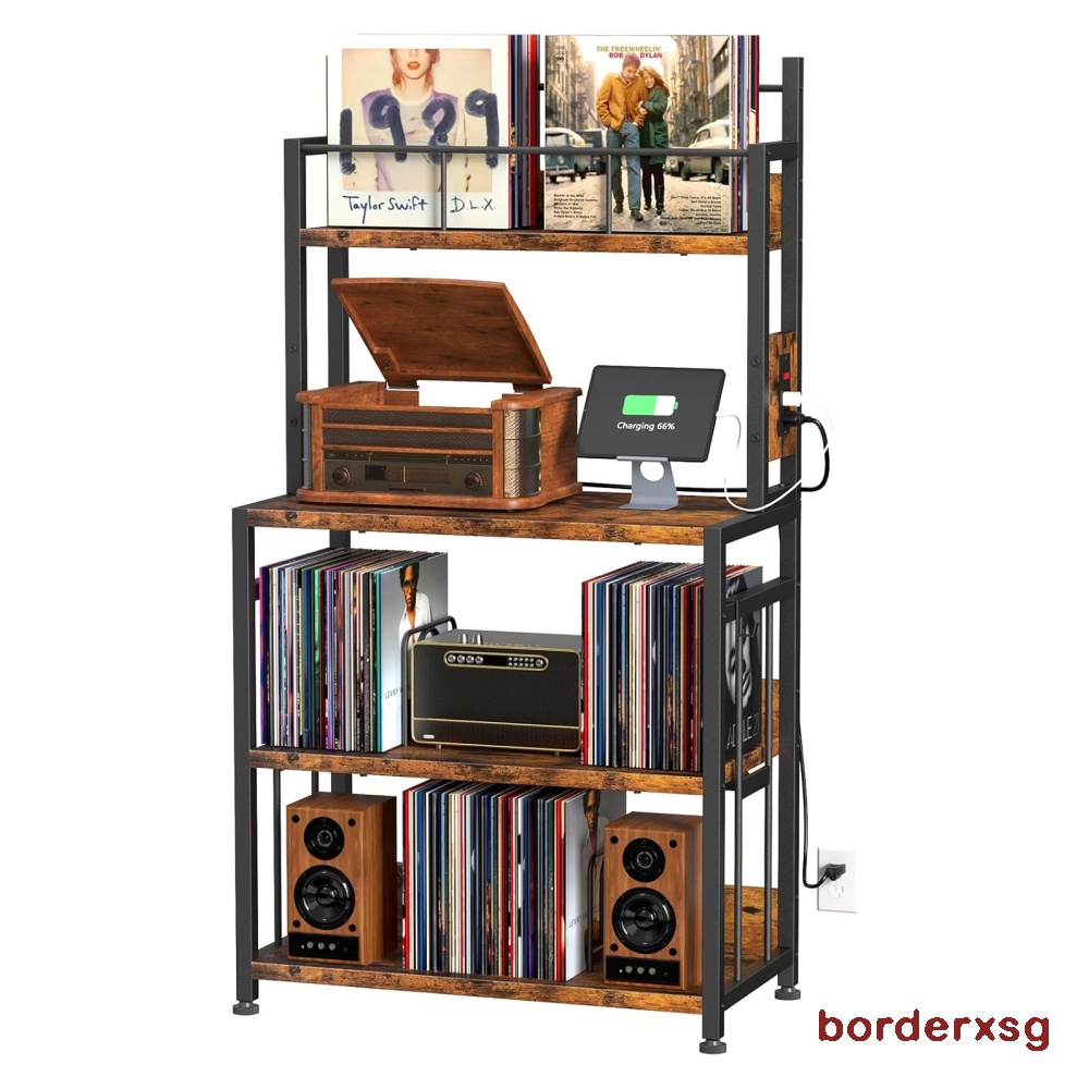 EasyCom Record Player Stand with Vinyl Storage, Turntable Stand Holds ...