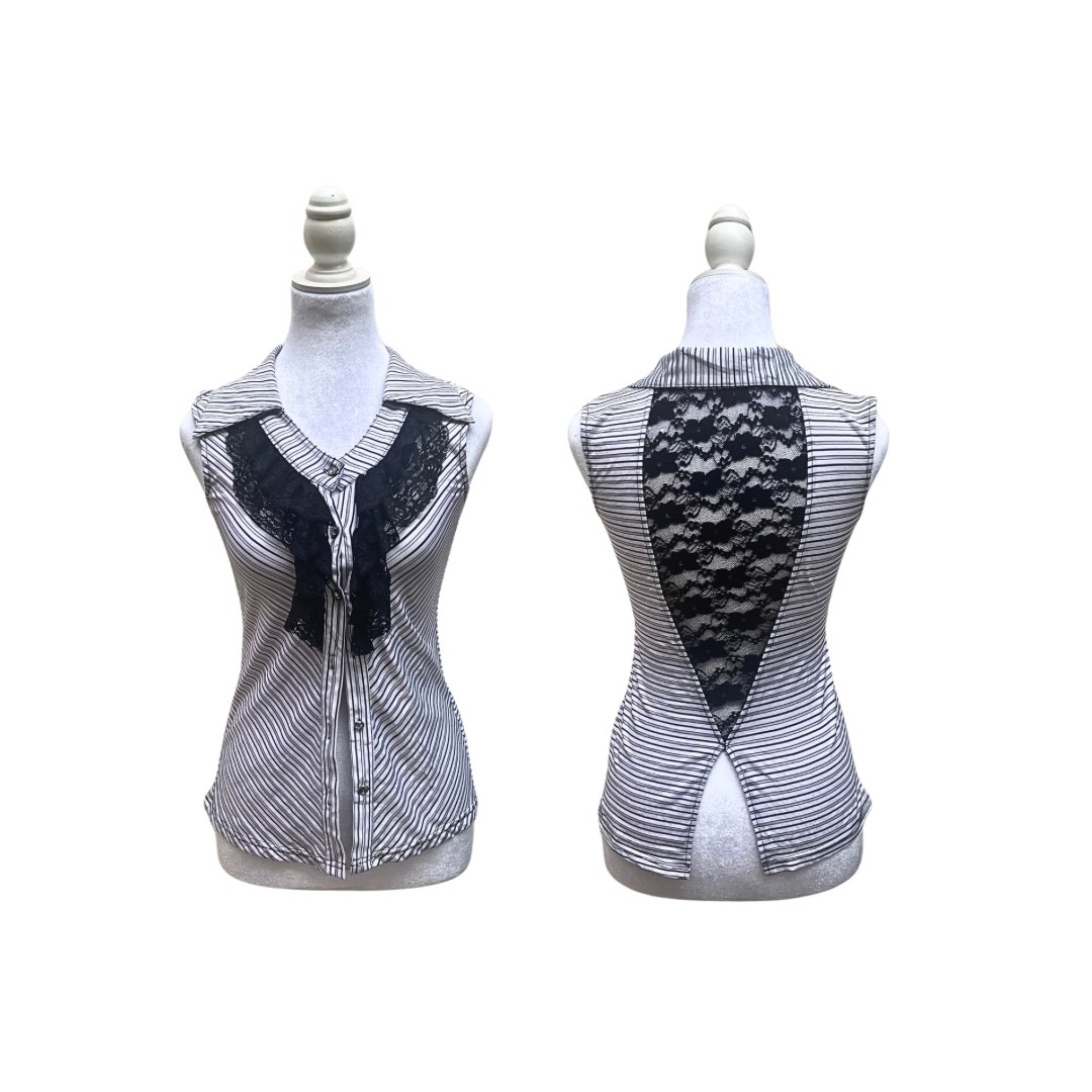 female horror protagonist style shoujo girl style stripe top, Women's ...