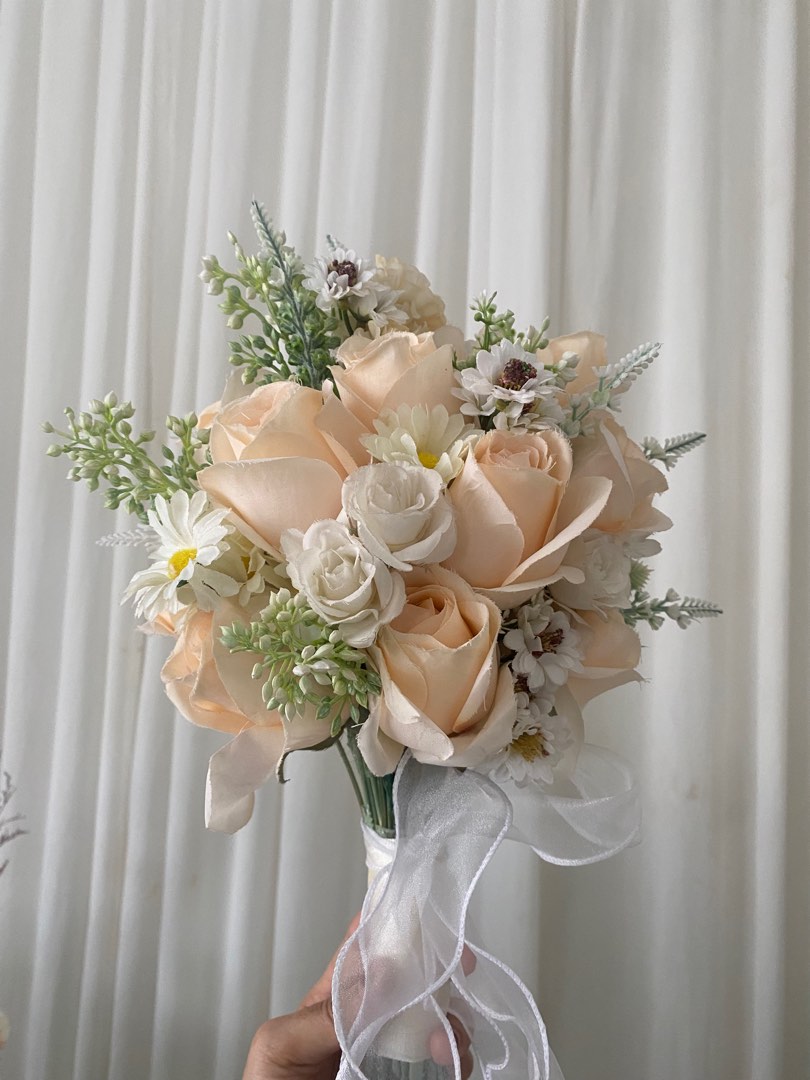 Hand Bouquet Bunga Tangan Rose Pink Peach Nikah Wedding Flower, Hobbies ...
