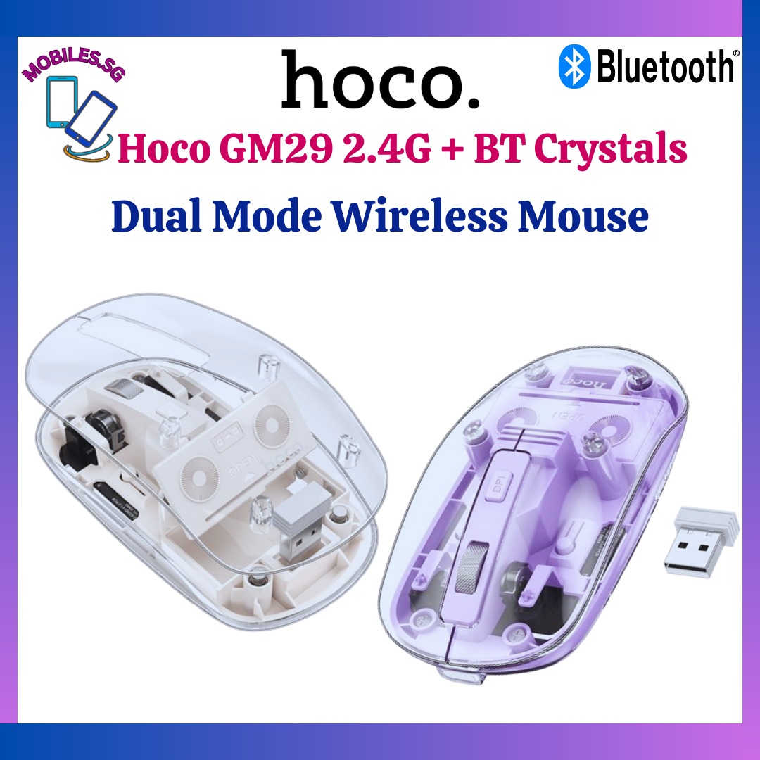 HOCO GM29 Dual Mode Silent Wireless Mouse Transparent Portable Optical ...