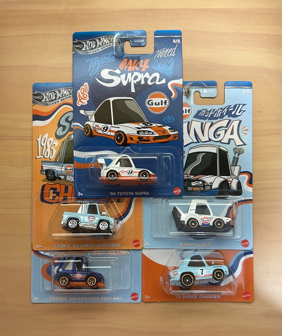 Hot Wheels Tooned Gulf Racing Set Toyota Supra Silverado Volkswagen ...