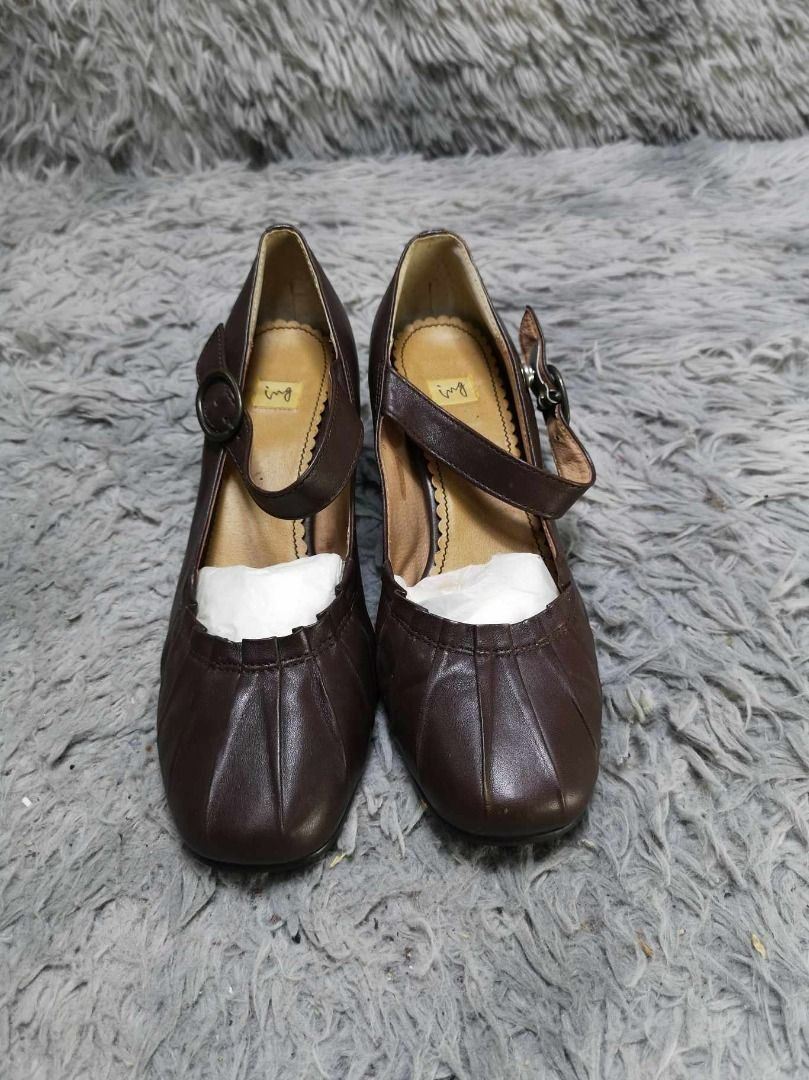 RUSH Negotiable ING Dark Brown Leather Mary Jane Heeled Shoes, Women's ...