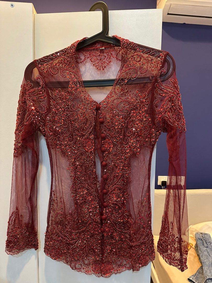 Kebaya Nyonya Manik Payet Putih + Inner + Kain Pario + Belt, Women's ...