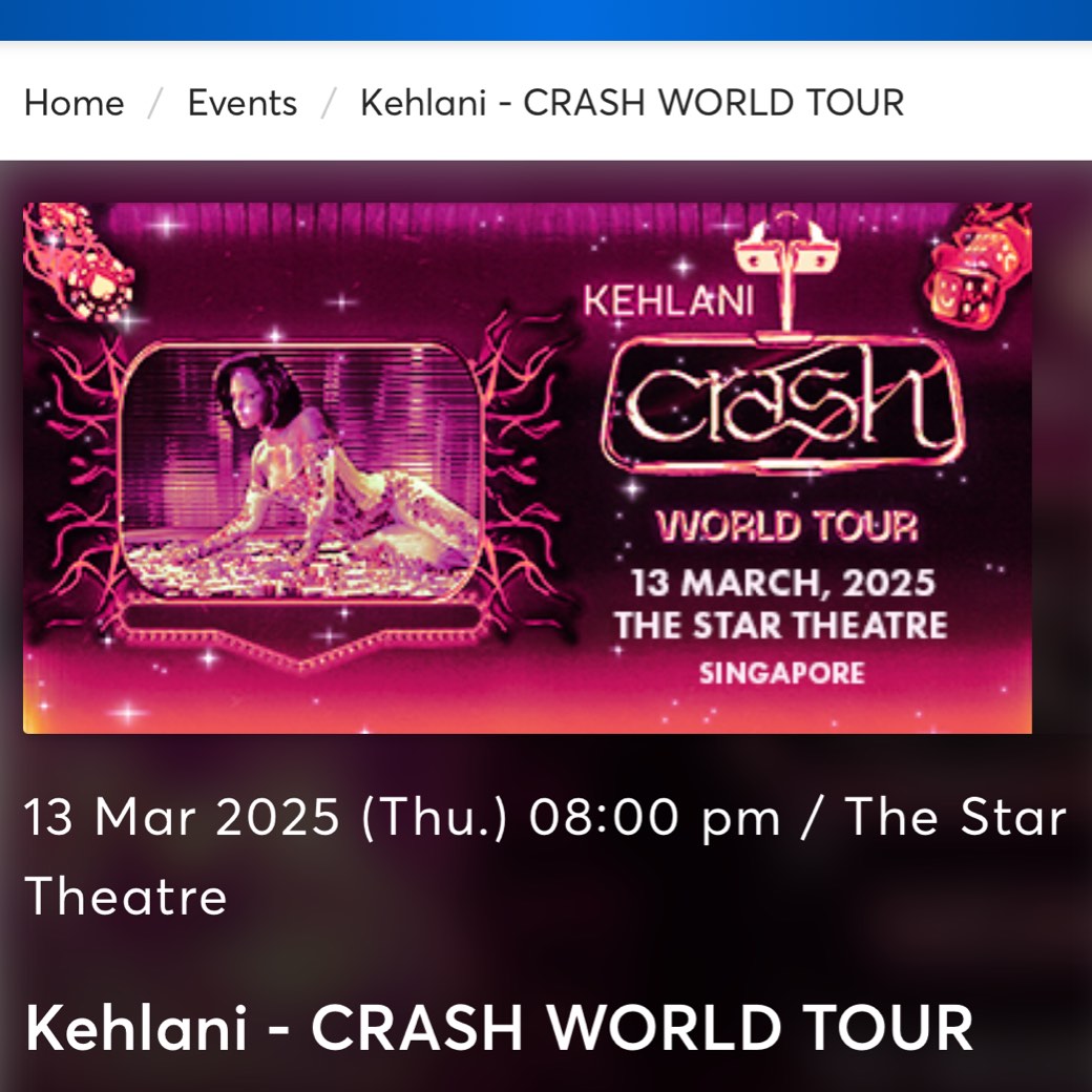Kehlani Crash Tour in SG (1x Cat 4, Section K), Tickets & Vouchers ...