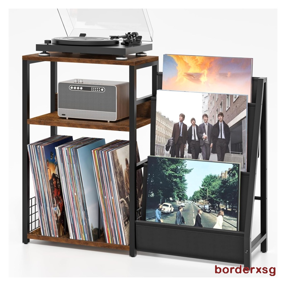 LEBOAHOUS Brown Record Player Table with Vinyl Display Shelf Storage Up ...