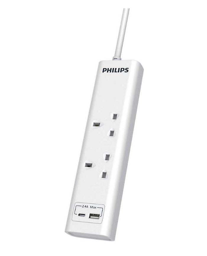 Philips 2 Way Power Extension Socket Outlet Cord with USB Charging Port ...