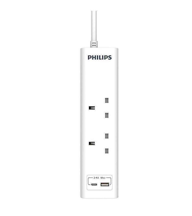 Philips 2 Way Power Extension Socket Outlet Cord with USB Charging Port ...