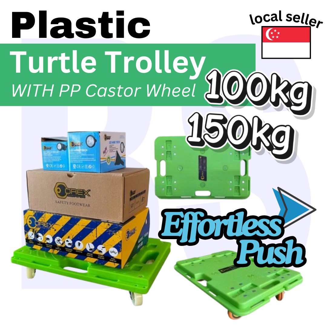 Plastic Turtle Trolley 100kg & 150kg capacity. PP Castor Wheels. Green ...