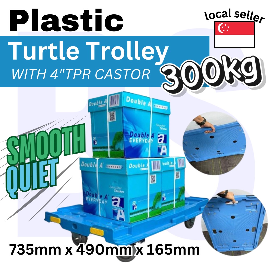 Plastic Turtle Trolley 300kg capacity. 4inch TPR Castor Wheels. 735mm x ...