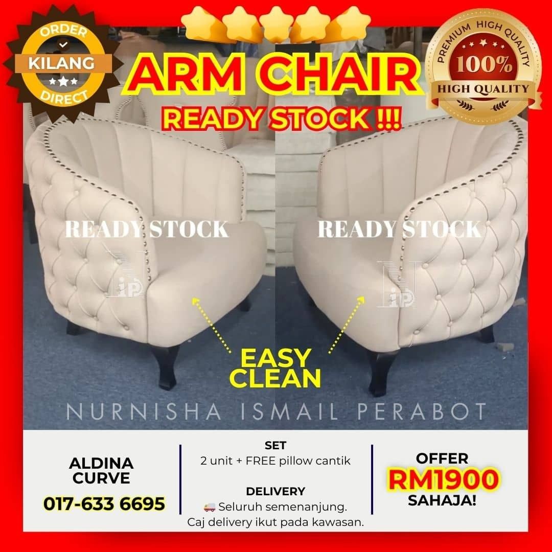 READY STOCK 2 UNIT KERUSI SOFA ARM CHAIR MEWAH KAIN PREMIUM EASY CLEAN ...