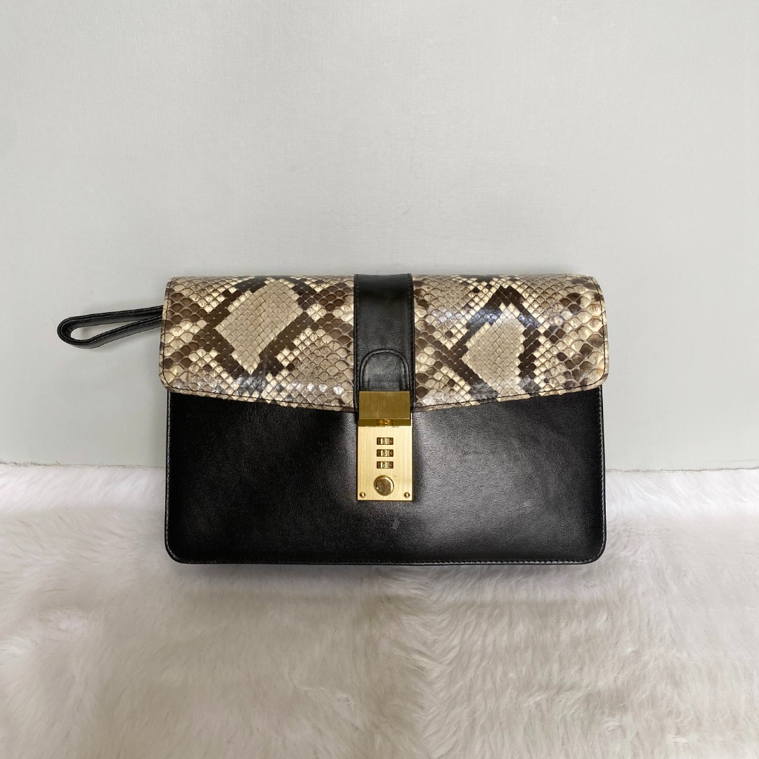 Saga Nishiki Vintage Black Snakeskin Leather Clutch Bag, Men's Fashion ...