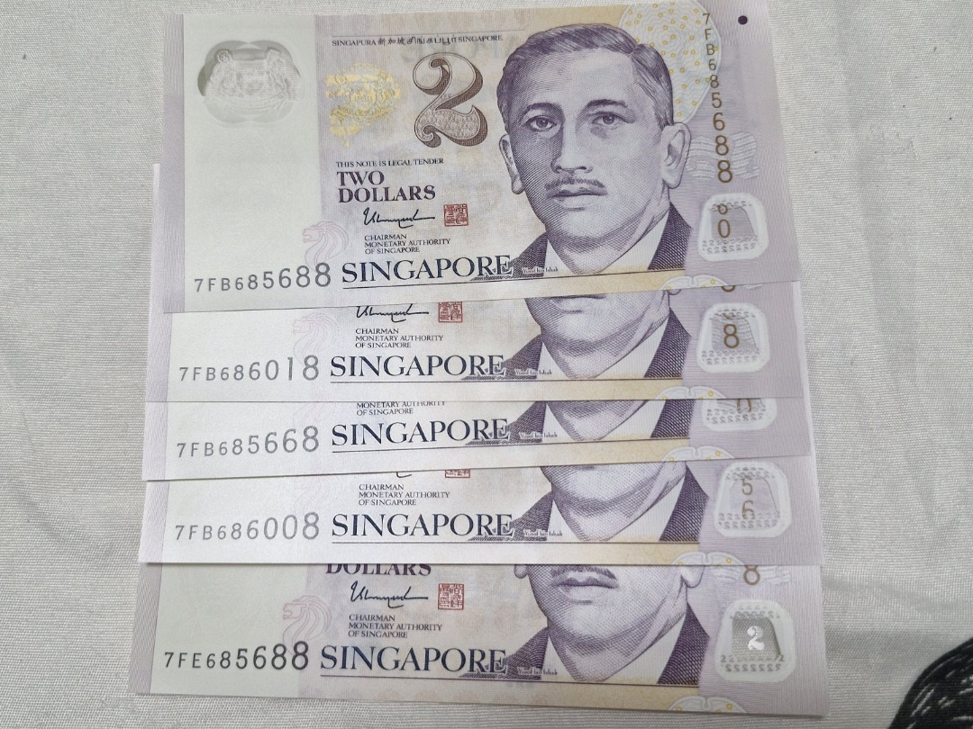 SGD 2 dollar note with auspicious serial numbers, Hobbies & Toys ...