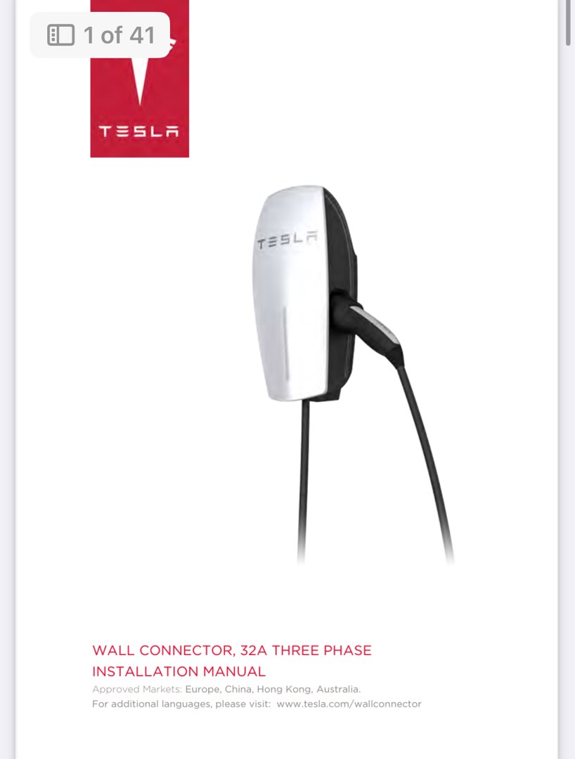 Tesla WALL CONNECTOR Gen 2, 32A THREE PHASE, 電腦＆科技, 電腦周邊及配件, 電腦充電器 ...